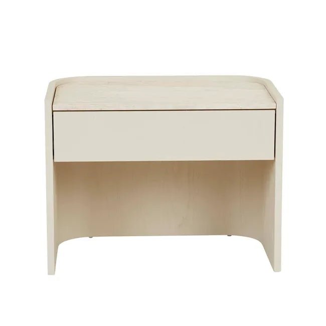 Elsie Bedside - Natural Travertine - Shell — Biku Furniture & Homewares