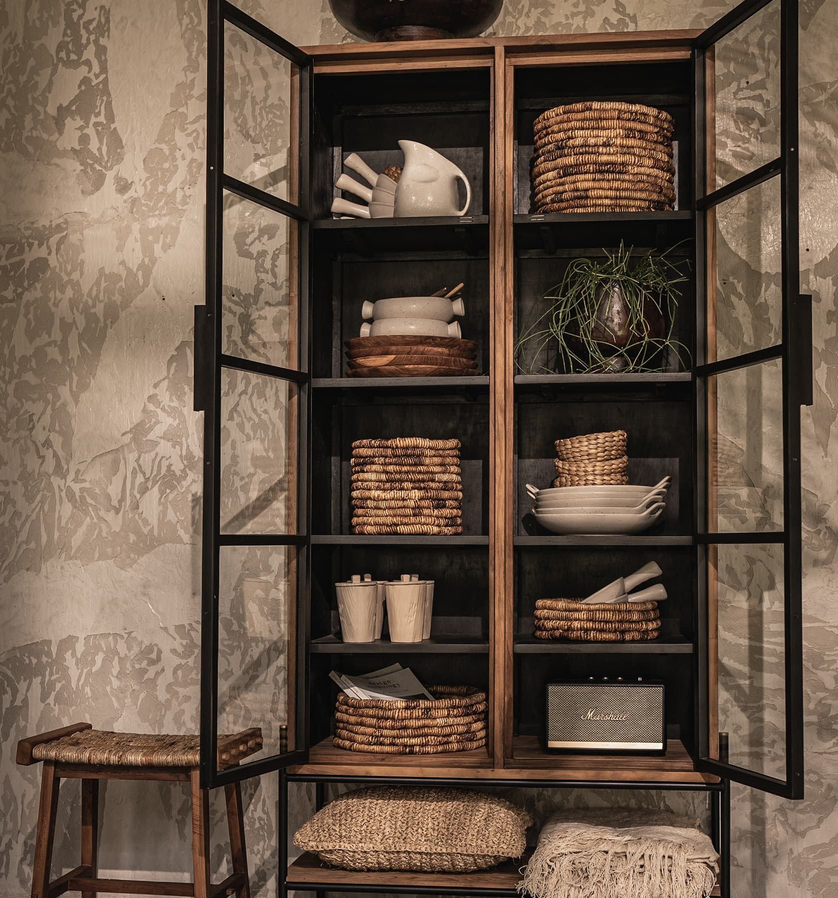 dBodhi Outline Cabinet 2 Glass Doors 1 Open Rack — Biku Furniture ...