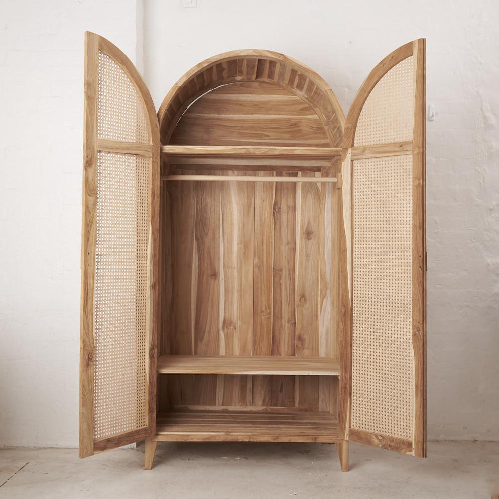 Ophelia Rattan and Teak Rounded Wardrobe — Biku Furniture & Homewares