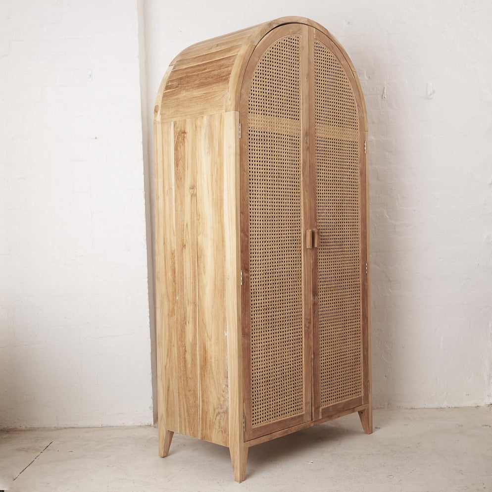 Ophelia Rattan and Teak Rounded Wardrobe — Biku Furniture & Homewares